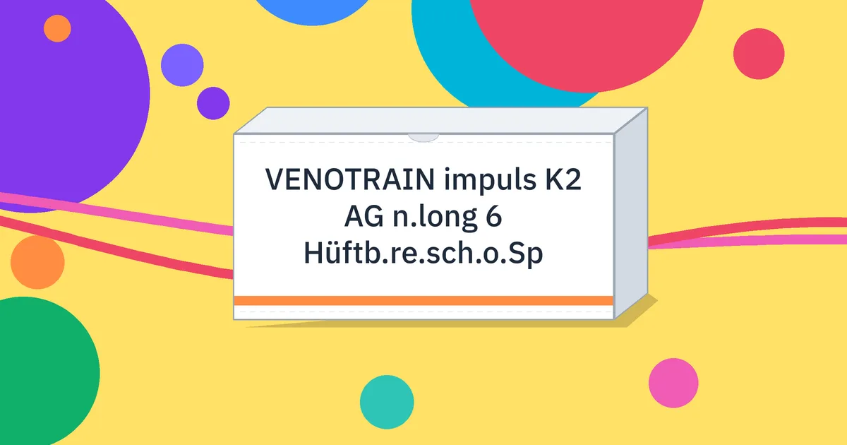Symbolbild: Packung mit der Aufschrift VENOTRAIN impuls K2 AG n.long 6 Hüftb.re.sch.o.Sp (PZN 10293345) – Verfügbarkeit und Bezug in Apotheken in Frankfurt am Main