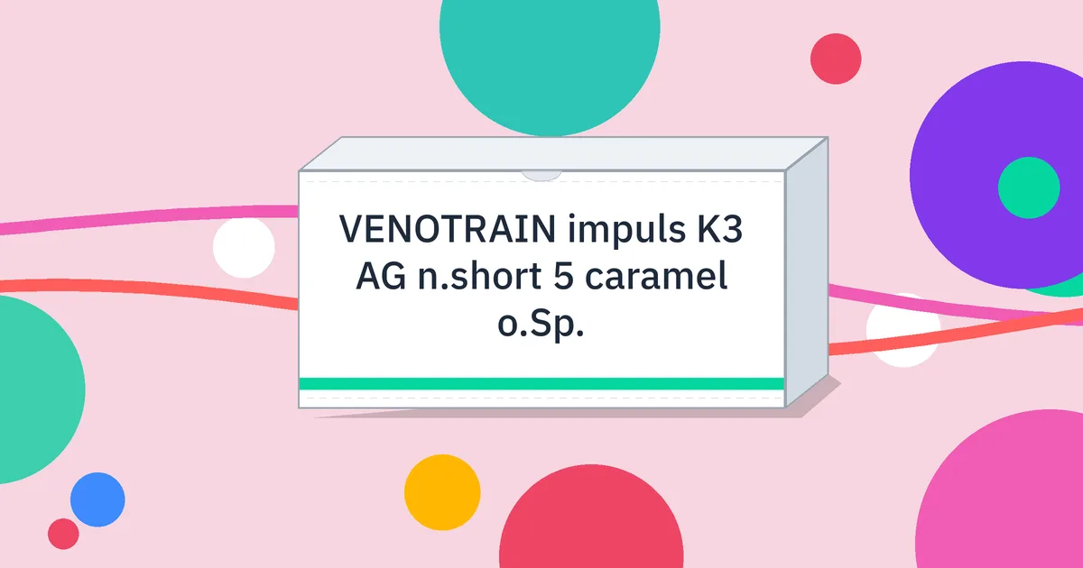 Symbolbild: Packung mit der Aufschrift VENOTRAIN impuls K3 AG n.short 5 caramel o.Sp. (PZN 08420948) – Verfügbarkeit und Bezug in Apotheken in Frankfurt am Main