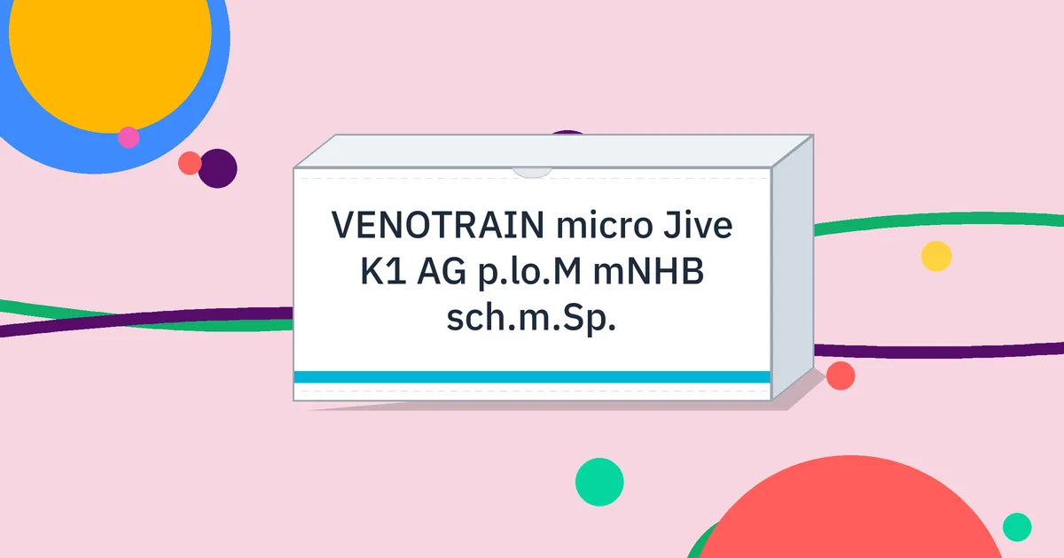 Symbolbild: Packung mit der Aufschrift VENOTRAIN micro Jive K1 AG p.lo.M mNHB sch.m.Sp. (PZN 17762671) – Verfügbarkeit und Bezug in Apotheken in Frankfurt am Main