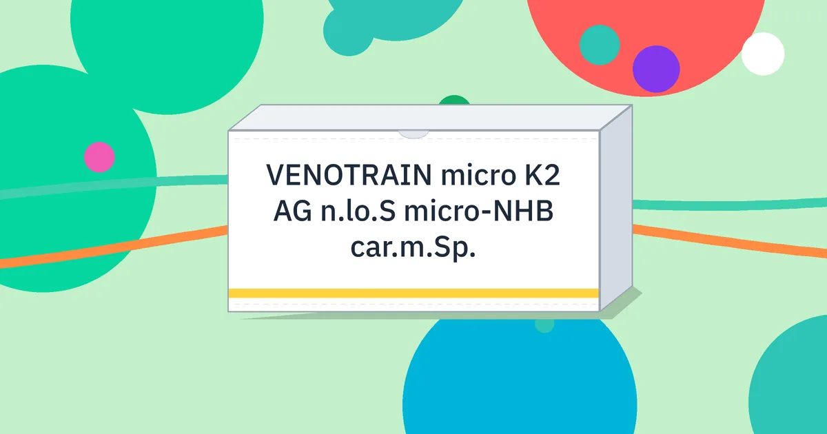 Symbolbild: Packung mit der Aufschrift VENOTRAIN micro K2 AG n.lo.S micro-NHB car.m.Sp. (PZN 16065326) – Verfügbarkeit und Bezug in Apotheken in Frankfurt am Main
