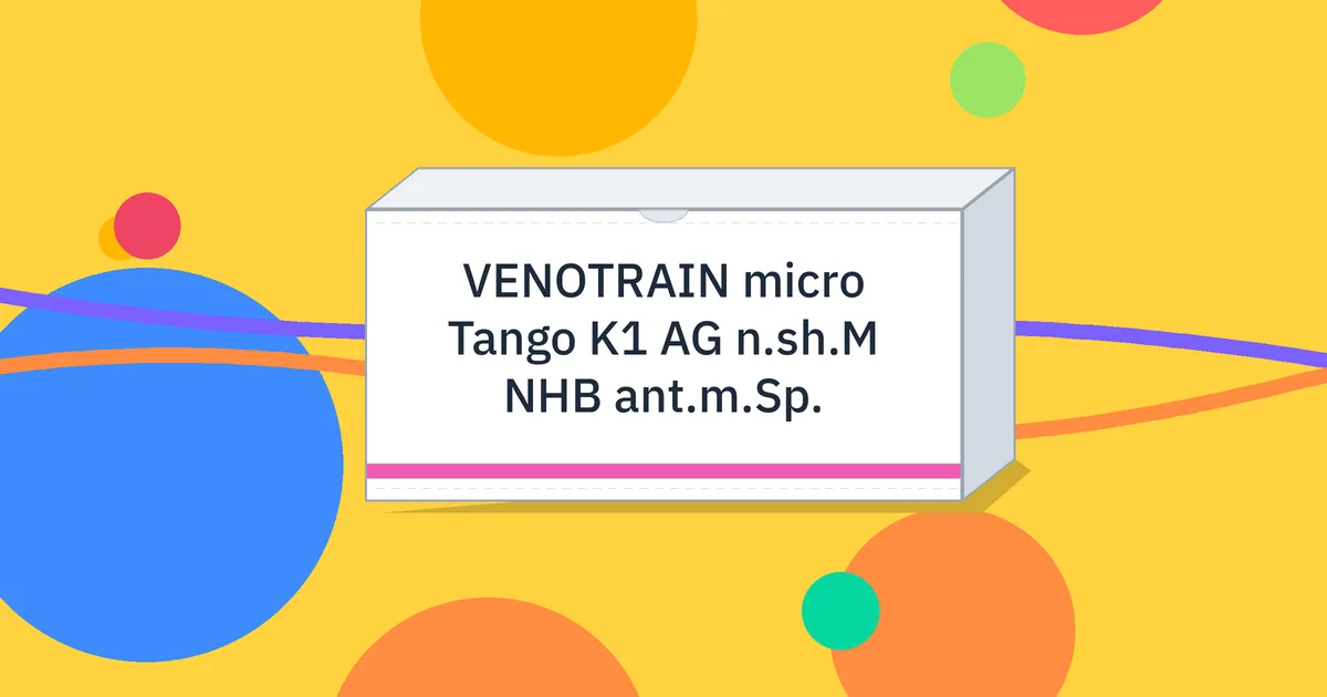 Symbolbild: Packung mit der Aufschrift VENOTRAIN micro Tango K1 AG n.sh.M NHB ant.m.Sp. (PZN 17766060) – Verfügbarkeit und Bezug in Apotheken in Frankfurt am Main