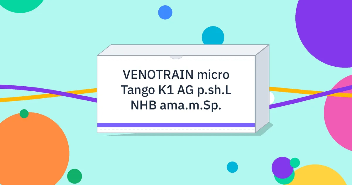 Symbolbild: Packung mit der Aufschrift VENOTRAIN micro Tango K1 AG p.sh.L NHB ama.m.Sp. (PZN 17764635) – Verfügbarkeit und Bezug in Apotheken in Frankfurt am Main