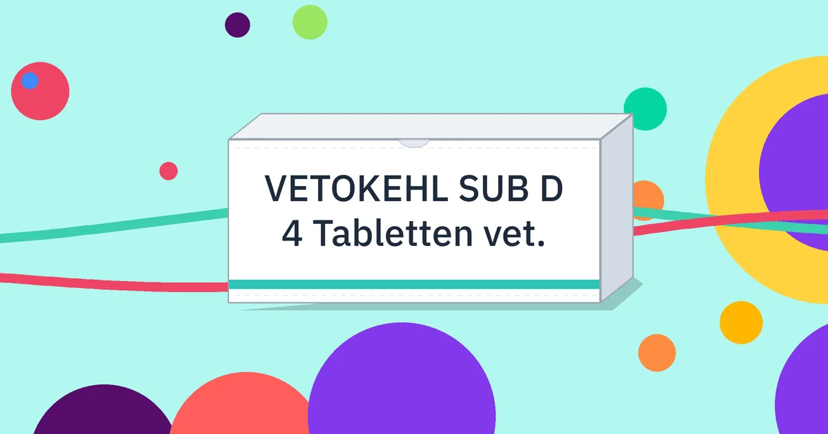 Symbolbild: Packung mit der Aufschrift VETOKEHL SUB D 4 Tabletten vet. (PZN 00163328) – Verfügbarkeit und Bezug in Apotheken in Frankfurt am Main