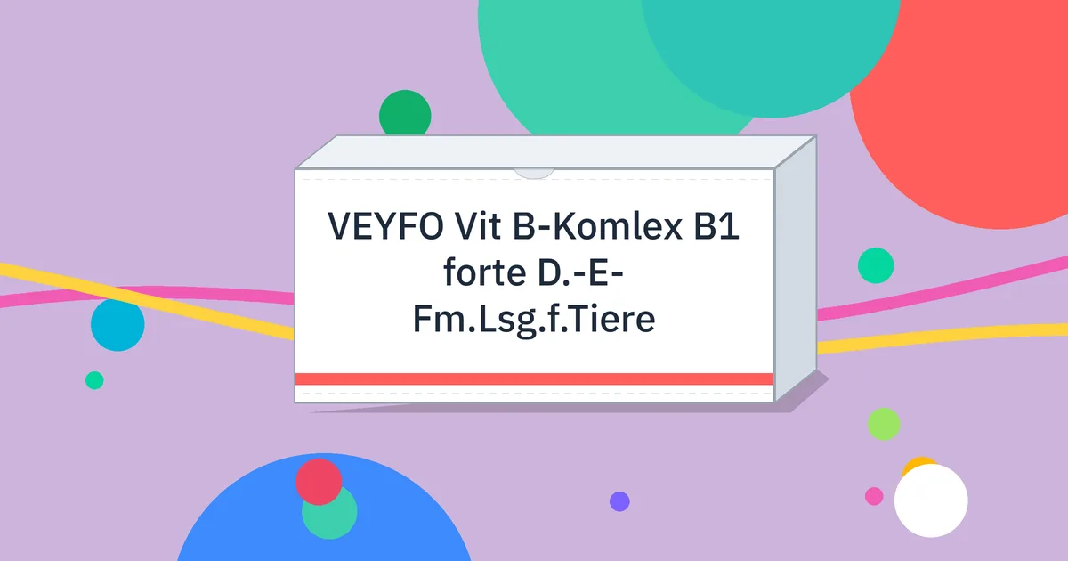 Symbolbild: Packung mit der Aufschrift VEYFO Vit B-Komlex B1 forte D.-E-Fm.Lsg.f.Tiere (PZN 18378644) – Verfügbarkeit und Bezug in Apotheken in Frankfurt am Main