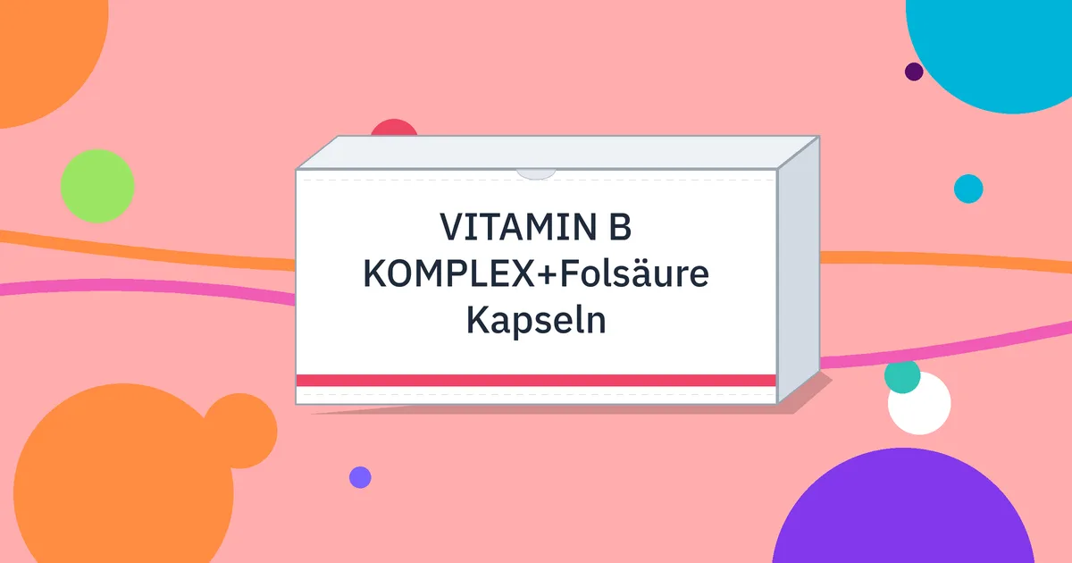 Symbolbild: Packung mit der Aufschrift VITAMIN B KOMPLEX+Folsäure Kapseln (PZN 03379595) – Verfügbarkeit und Bezug in Apotheken in Frankfurt am Main