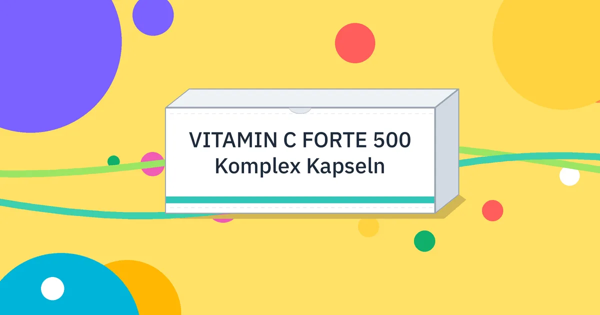 Symbolbild: Packung mit der Aufschrift VITAMIN C FORTE 500 Komplex Kapseln (PZN 12512366) – Verfügbarkeit und Bezug in Apotheken in Frankfurt am Main