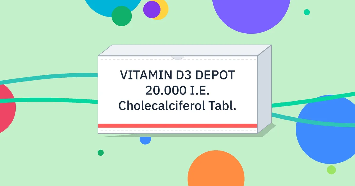 Symbolbild: Packung mit der Aufschrift VITAMIN D3 DEPOT 20.000 I.E. Cholecalciferol Tabl. (PZN 18211246) – Verfügbarkeit und Bezug in Apotheken in Frankfurt am Main