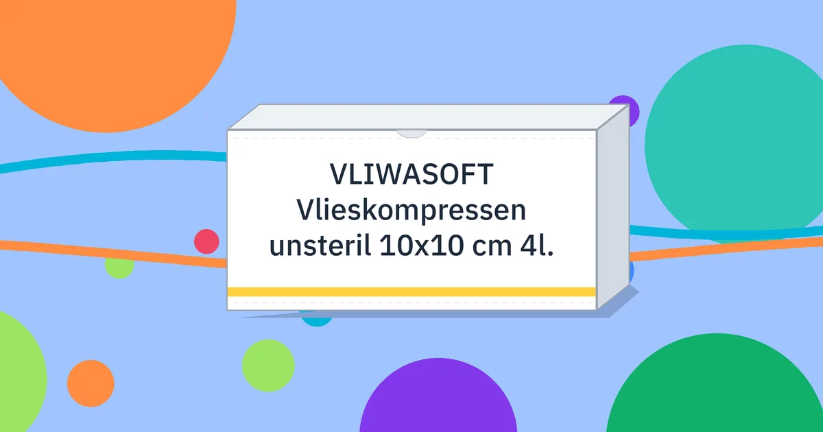 Symbolbild: Packung mit der Aufschrift VLIWASOFT Vlieskompressen unsteril 10x10 cm 4l. (PZN 03387413) – Verfügbarkeit und Bezug in Apotheken in Frankfurt am Main
