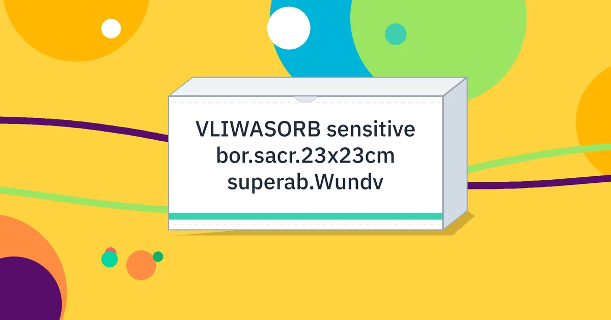 Symbolbild: Packung mit der Aufschrift VLIWASORB sensitive bor.sacr.23x23cm superab.Wundv (PZN 20328056) – Verfügbarkeit und Bezug in Apotheken in Frankfurt am Main