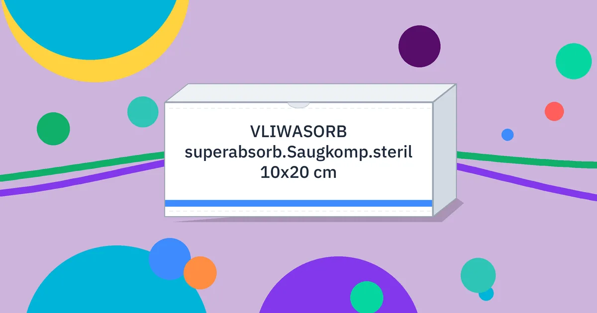 Symbolbild: Packung mit der Aufschrift VLIWASORB superabsorb.Saugkomp.steril 10x20 cm (PZN 14039307) – Verfügbarkeit und Bezug in Apotheken in Frankfurt am Main