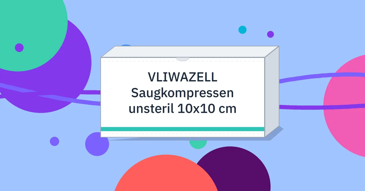 Symbolbild: Packung mit der Aufschrift VLIWAZELL Saugkompressen unsteril 10x10 cm (PZN 18364412) – Verfügbarkeit und Bezug in Apotheken in Frankfurt am Main