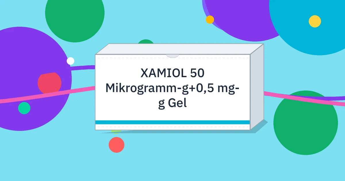 Symbolbild: Packung mit der Aufschrift XAMIOL 50 Mikrogramm-g+0,5 mg-g Gel (PZN 11182866) – Verfügbarkeit und Bezug in Apotheken in Frankfurt am Main