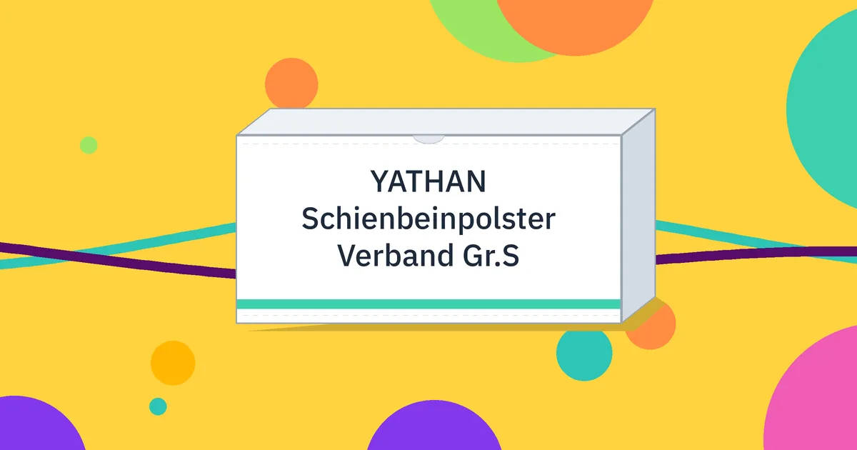Symbolbild: Packung mit der Aufschrift YATHAN Schienbeinpolster Verband Gr.S (PZN 13358476) – Verfügbarkeit und Bezug in Apotheken in Frankfurt am Main