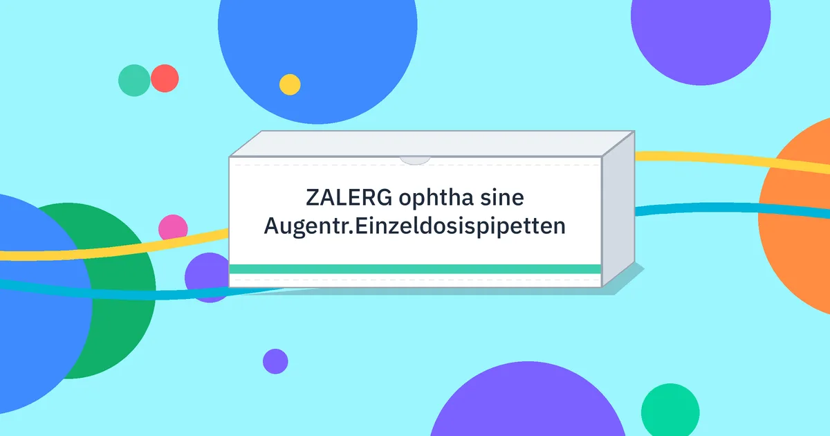Symbolbild: Packung mit der Aufschrift ZALERG ophtha sine Augentr.Einzeldosispipetten (PZN 08769214) – Verfügbarkeit und Bezug in Apotheken in Frankfurt am Main