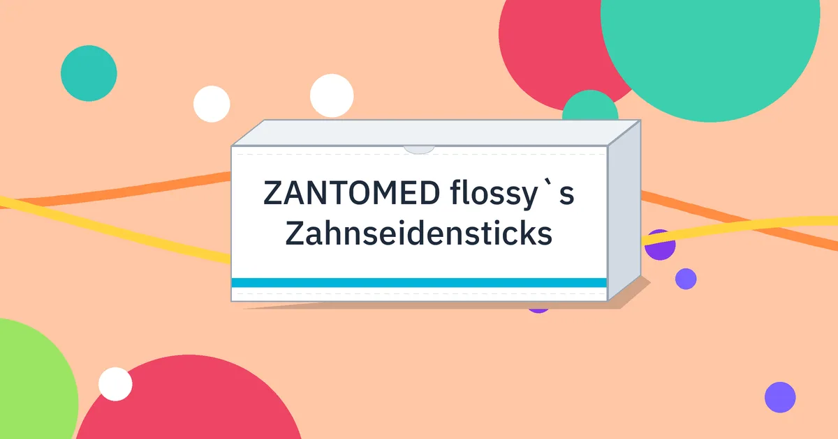 Symbolbild: Packung mit der Aufschrift ZANTOMED flossy`s Zahnseidensticks (PZN 06721829) – Verfügbarkeit und Bezug in Apotheken in Frankfurt am Main