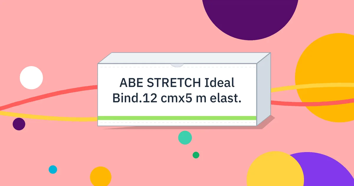 Symbolbild: Packung mit der Aufschrift ABE STRETCH Ideal Bind.12 cmx5 m elast. (PZN 06897439) – Verfügbarkeit und Bezug in Apotheken in Frankfurt am Main