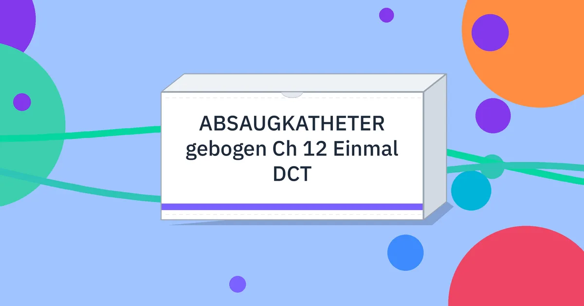 Symbolbild: Packung mit der Aufschrift ABSAUGKATHETER gebogen Ch 12 Einmal DCT (PZN 02847692) – Verfügbarkeit und Bezug in Apotheken in Frankfurt am Main