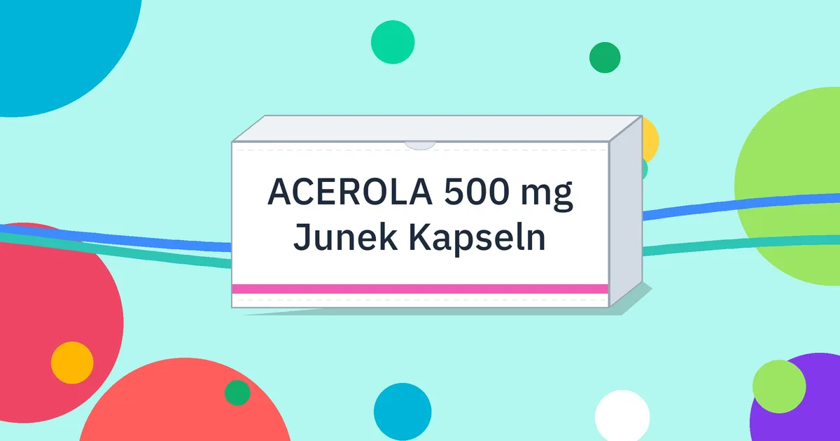 Symbolbild: Packung mit der Aufschrift ACEROLA 500 mg Junek Kapseln (PZN 10335730) – Verfügbarkeit und Bezug in Apotheken in Frankfurt am Main