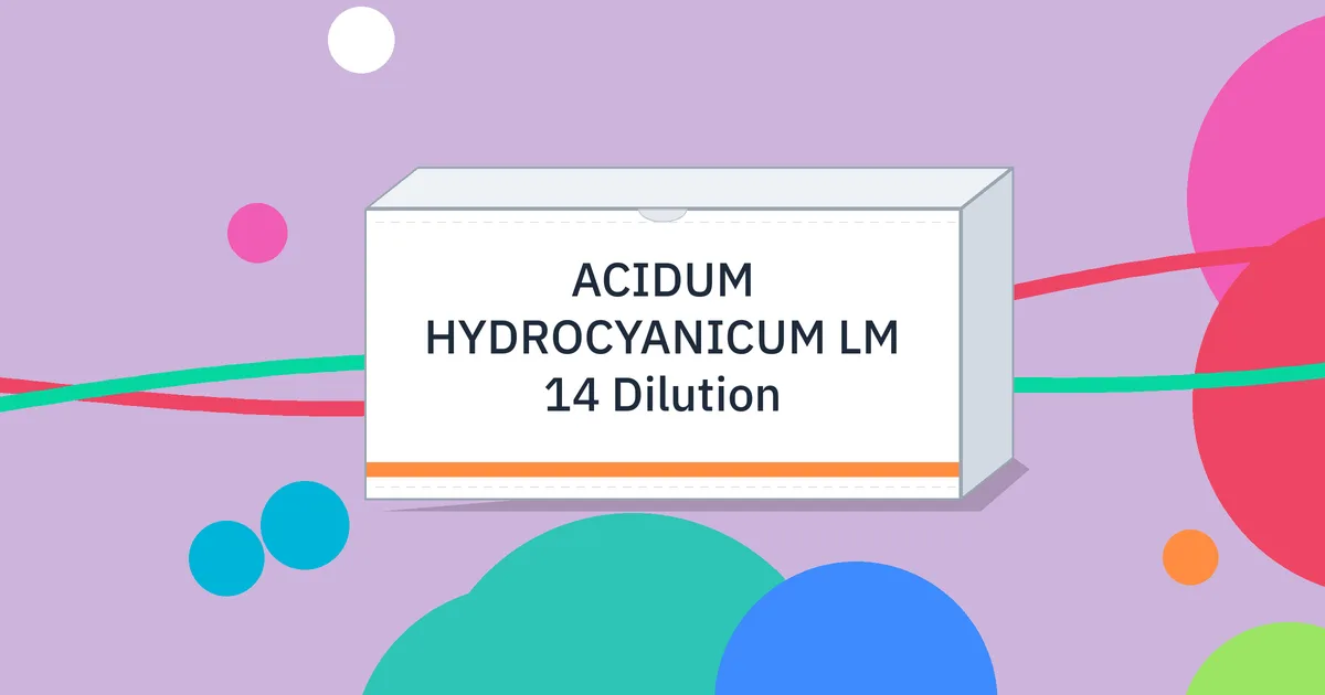 Symbolbild: Packung mit der Aufschrift ACIDUM HYDROCYANICUM LM 14 Dilution (PZN 13278346) – Verfügbarkeit und Bezug in Apotheken in Frankfurt am Main