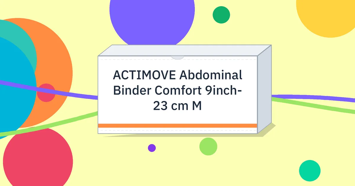 Symbolbild: Packung mit der Aufschrift ACTIMOVE Abdominal Binder Comfort 9inch-23 cm M (PZN 18002100) – Verfügbarkeit und Bezug in Apotheken in Frankfurt am Main