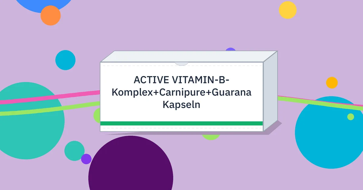 Symbolbild: Packung mit der Aufschrift ACTIVE VITAMIN-B-Komplex+Carnipure+Guarana Kapseln (PZN 18361951) – Verfügbarkeit und Bezug in Apotheken in Frankfurt am Main