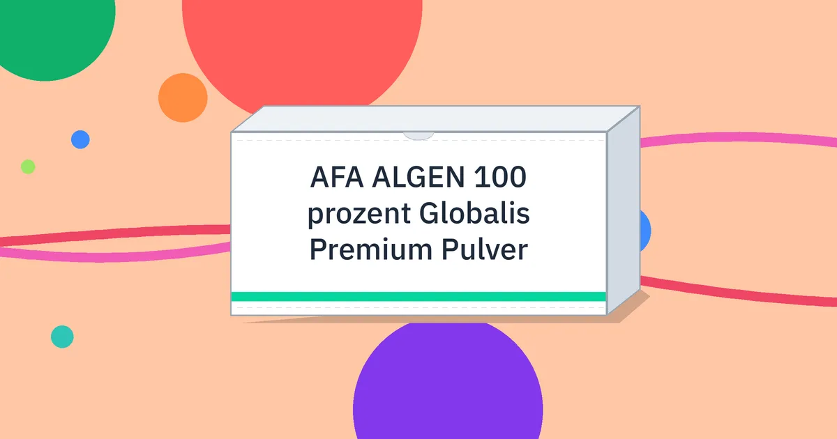 Symbolbild: Packung mit der Aufschrift AFA ALGEN 100 prozent Globalis Premium Pulver (PZN 07028148) – Verfügbarkeit und Bezug in Apotheken in Frankfurt am Main