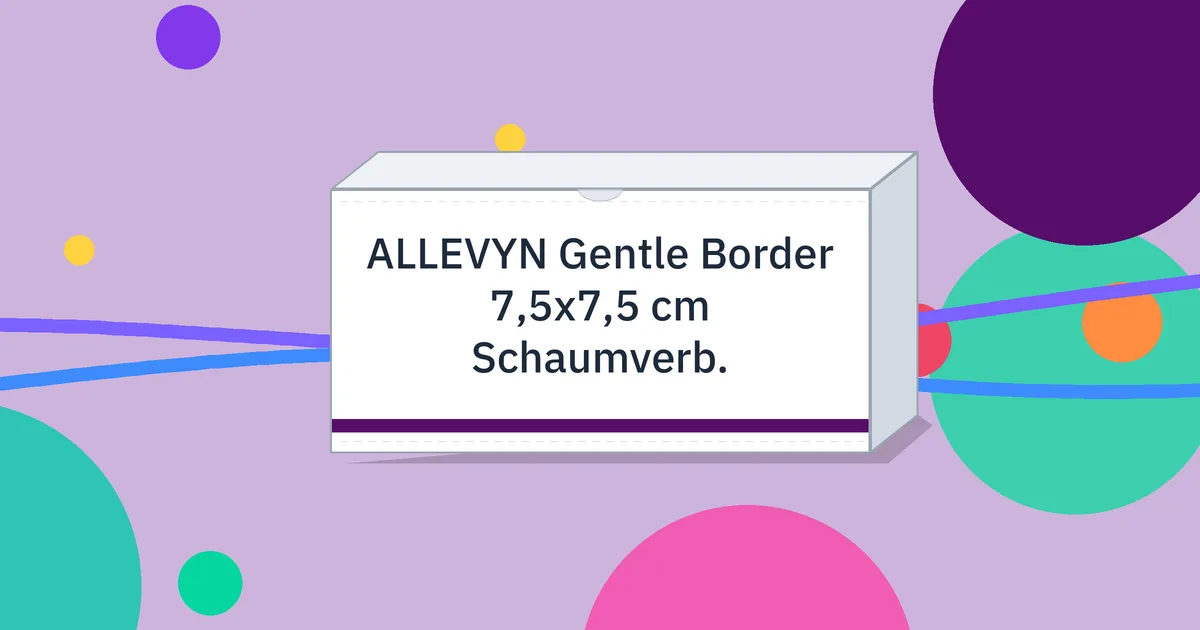 Symbolbild: Packung mit der Aufschrift ALLEVYN Gentle Border 7,5x7,5 cm Schaumverb. (PZN 14166508) – Verfügbarkeit und Bezug in Apotheken in Frankfurt am Main