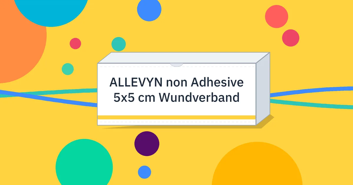 Symbolbild: Packung mit der Aufschrift ALLEVYN non Adhesive 5x5 cm Wundverband (PZN 18799400) – Verfügbarkeit und Bezug in Apotheken in Frankfurt am Main