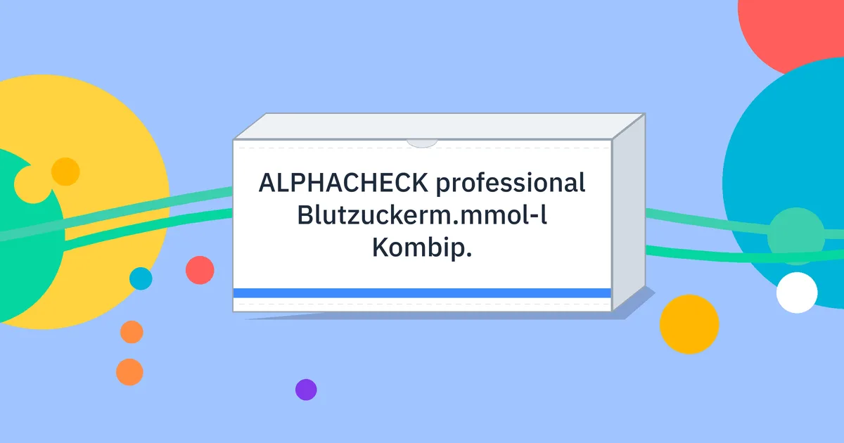 Symbolbild: Packung mit der Aufschrift ALPHACHECK professional Blutzuckerm.mmol-l Kombip. (PZN 18670468) – Verfügbarkeit und Bezug in Apotheken in Frankfurt am Main