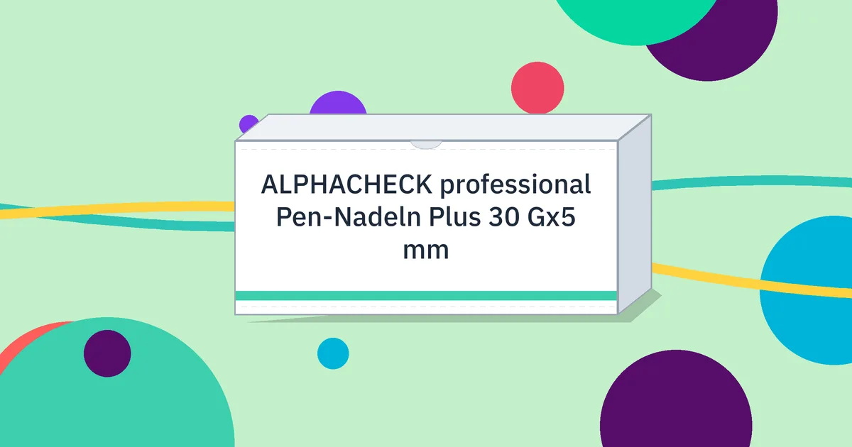 Symbolbild: Packung mit der Aufschrift ALPHACHECK professional Pen-Nadeln Plus 30 Gx5 mm (PZN 16026898) – Verfügbarkeit und Bezug in Apotheken in Frankfurt am Main