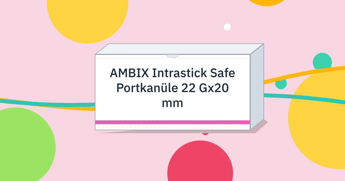 Symbolbild: Packung mit der Aufschrift AMBIX Intrastick Safe Portkanüle 22 Gx20 mm (PZN 09619468) – Verfügbarkeit und Bezug in Apotheken in Frankfurt am Main