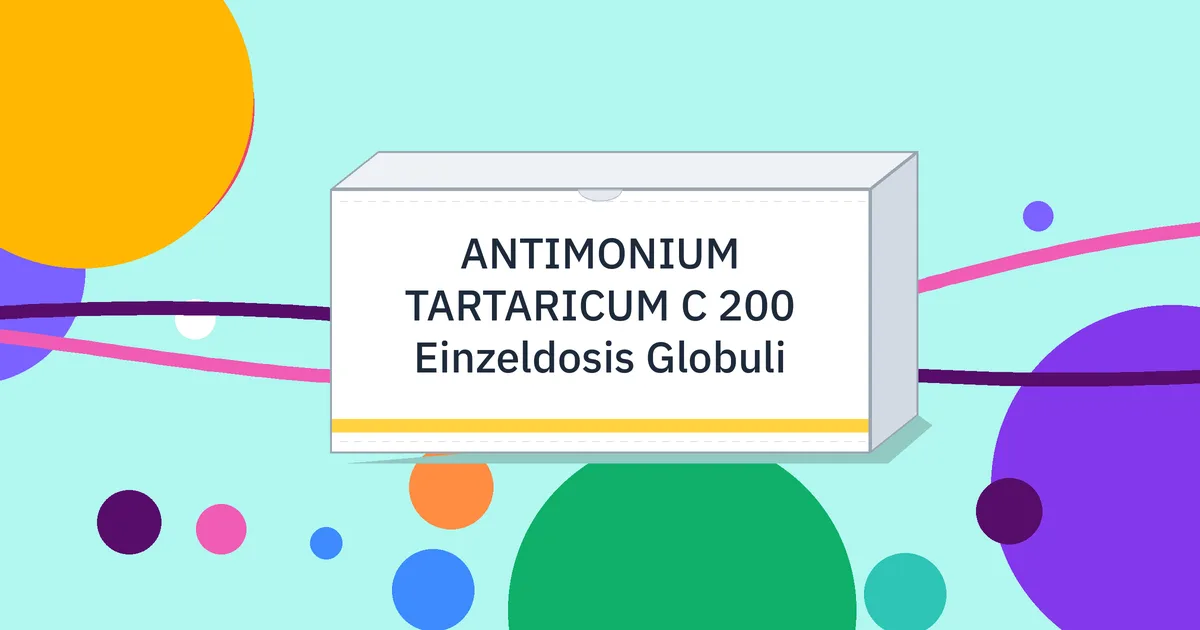Symbolbild: Packung mit der Aufschrift ANTIMONIUM TARTARICUM C 200 Einzeldosis Globuli (PZN 01544009) – Verfügbarkeit und Bezug in Apotheken in Frankfurt am Main