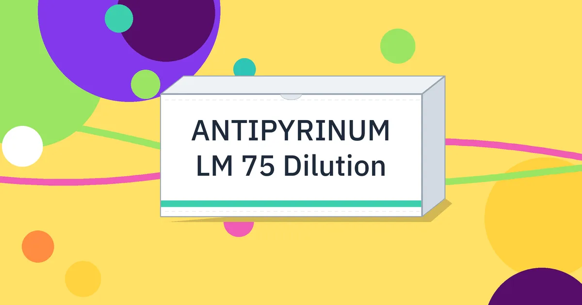 Symbolbild: Packung mit der Aufschrift ANTIPYRINUM LM 75 Dilution (PZN 13376882) – Verfügbarkeit und Bezug in Apotheken in Frankfurt am Main