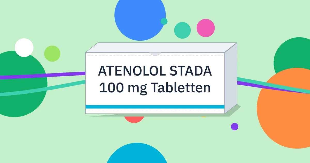 Symbolbild: Packung mit der Aufschrift ATENOLOL STADA 100 mg Tabletten (PZN 03498064) – Verfügbarkeit und Bezug in Apotheken in Frankfurt am Main