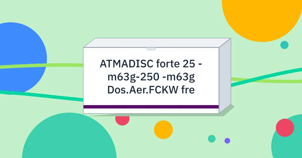 Symbolbild: Packung mit der Aufschrift ATMADISC forte 25 -m63g-250 -m63g Dos.Aer.FCKW fre (PZN 16792061) – Verfügbarkeit und Bezug in Apotheken in Frankfurt am Main