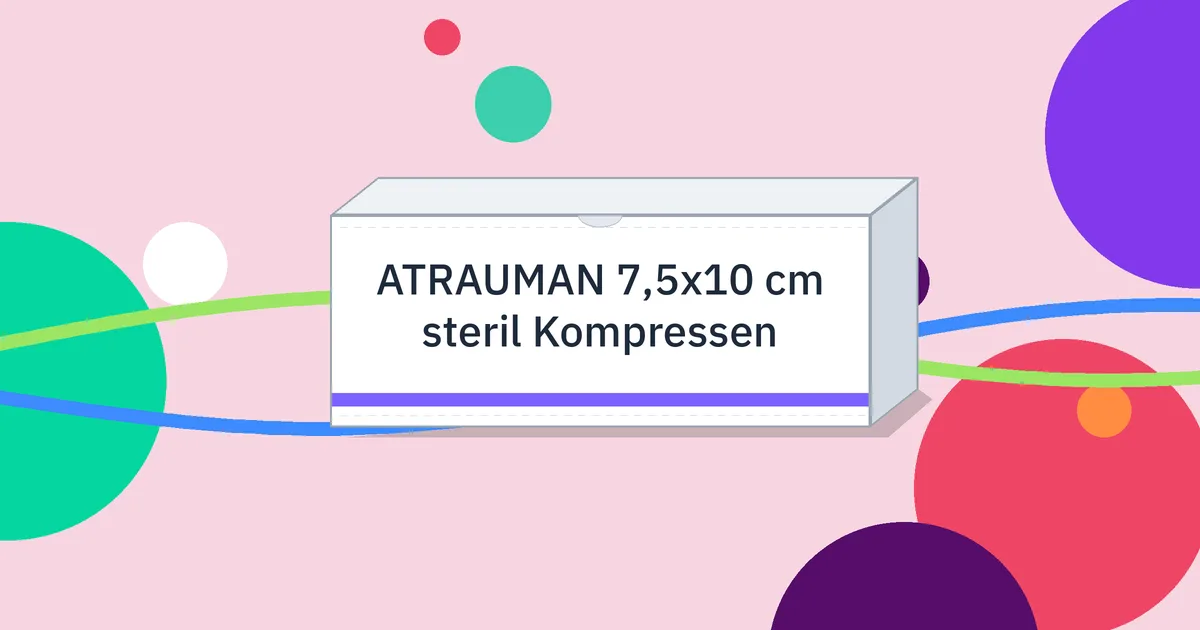 Symbolbild: Packung mit der Aufschrift ATRAUMAN 7,5x10 cm steril Kompressen (PZN 16123331) – Verfügbarkeit und Bezug in Apotheken in Frankfurt am Main