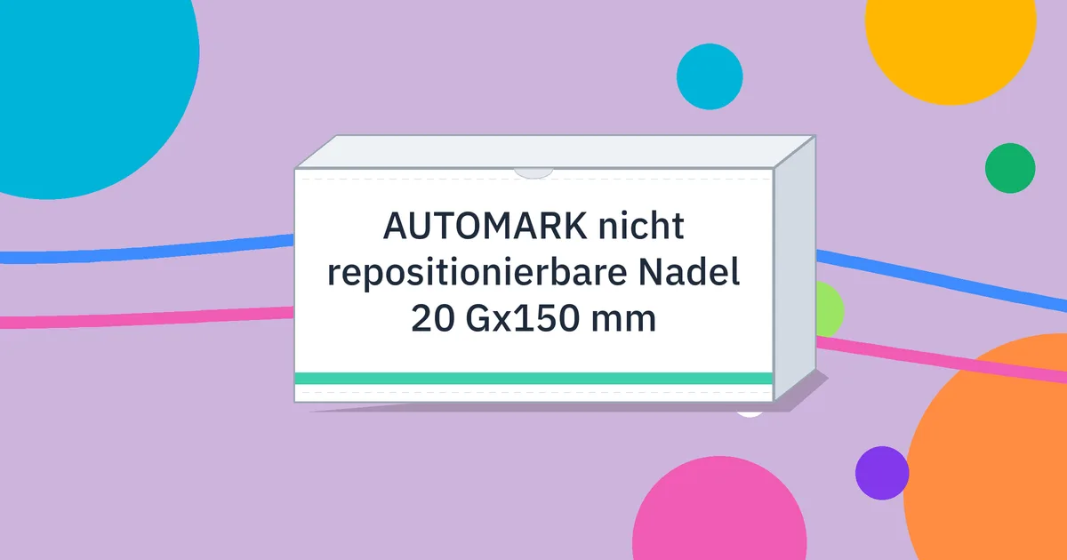 Symbolbild: Packung mit der Aufschrift AUTOMARK nicht repositionierbare Nadel 20 Gx150 mm (PZN 19736790) – Verfügbarkeit und Bezug in Apotheken in Frankfurt am Main