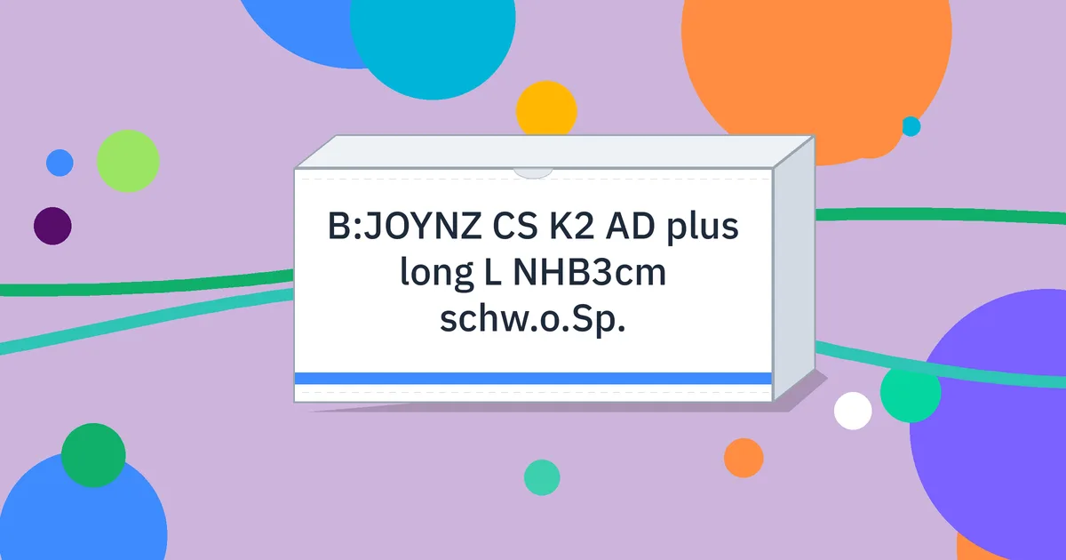 Symbolbild: Packung mit der Aufschrift B:JOYNZ CS K2 AD plus long L NHB3cm schw.o.Sp. (PZN 20527175) – Verfügbarkeit und Bezug in Apotheken in Frankfurt am Main