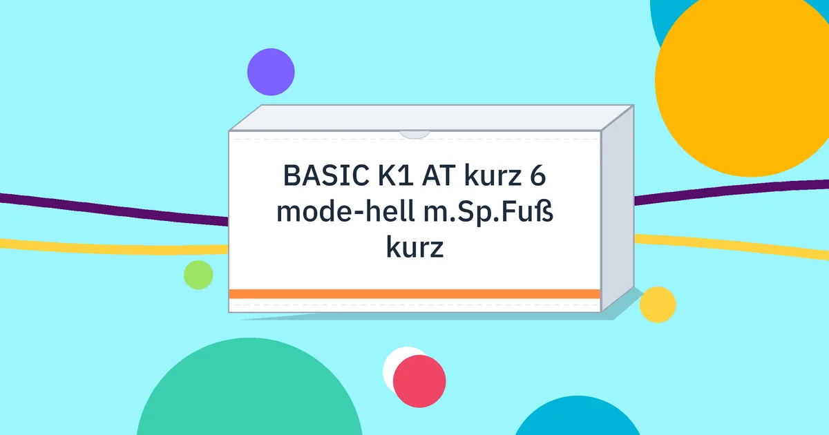 Symbolbild: Packung mit der Aufschrift BASIC K1 AT kurz 6 mode-hell m.Sp.Fuß kurz (PZN 20263291) – Verfügbarkeit und Bezug in Apotheken in Frankfurt am Main