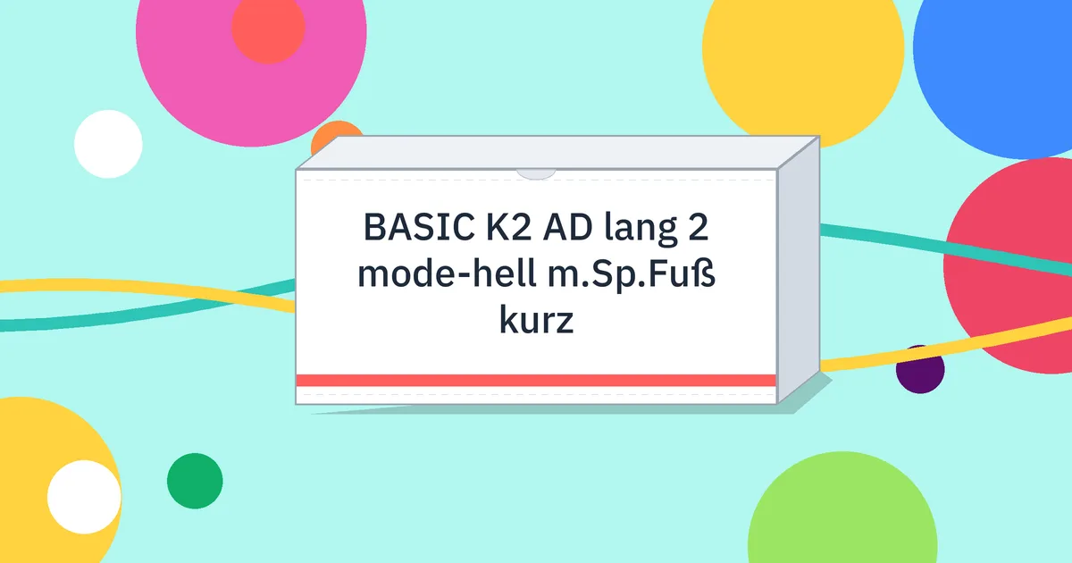 Symbolbild: Packung mit der Aufschrift BASIC K2 AD lang 2 mode-hell m.Sp.Fuß kurz (PZN 20263960) – Verfügbarkeit und Bezug in Apotheken in Frankfurt am Main
