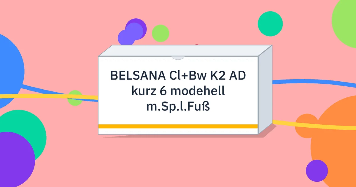 Symbolbild: Packung mit der Aufschrift BELSANA Cl+Bw K2 AD kurz 6 modehell m.Sp.l.Fuß (PZN 12242062) – Verfügbarkeit und Bezug in Apotheken in Frankfurt am Main