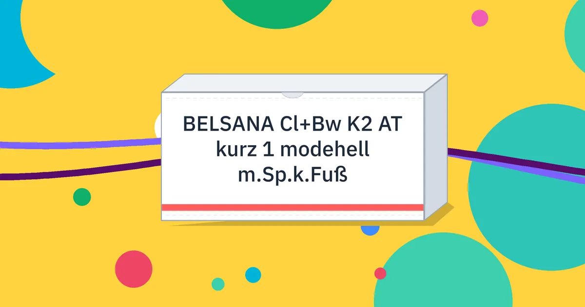 Symbolbild: Packung mit der Aufschrift BELSANA Cl+Bw K2 AT kurz 1 modehell m.Sp.k.Fuß (PZN 12249035) – Verfügbarkeit und Bezug in Apotheken in Frankfurt am Main