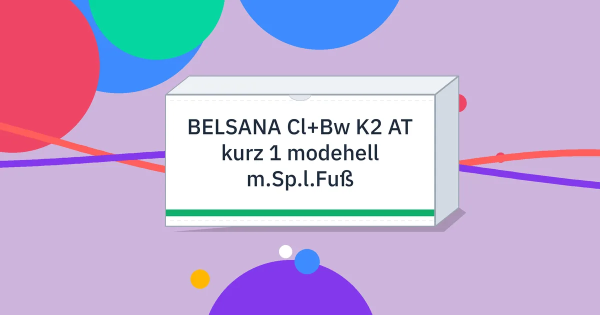 Symbolbild: Packung mit der Aufschrift BELSANA Cl+Bw K2 AT kurz 1 modehell m.Sp.l.Fuß (PZN 12249041) – Verfügbarkeit und Bezug in Apotheken in Frankfurt am Main
