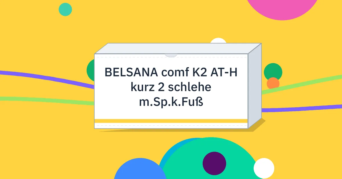 Symbolbild: Packung mit der Aufschrift BELSANA comf K2 AT-H kurz 2 schlehe m.Sp.k.Fuß (PZN 12328846) – Verfügbarkeit und Bezug in Apotheken in Frankfurt am Main