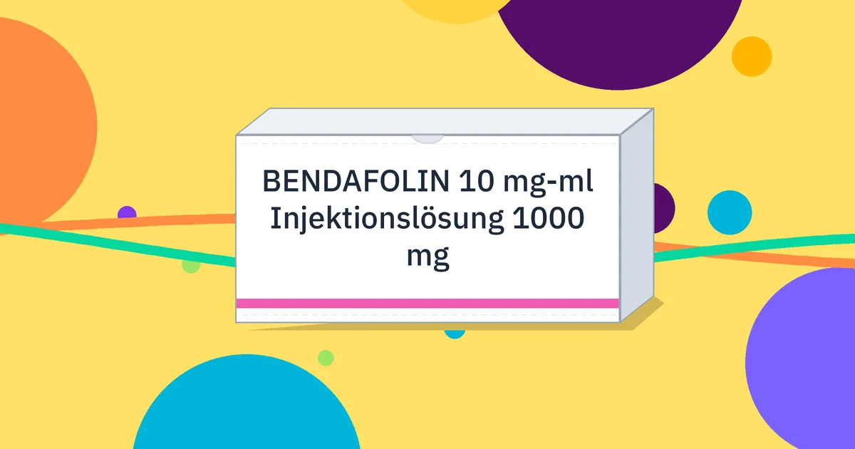 Symbolbild: Packung mit der Aufschrift BENDAFOLIN 10 mg-ml Injektionslösung 1000 mg (PZN 04876522) – Verfügbarkeit und Bezug in Apotheken in Frankfurt am Main