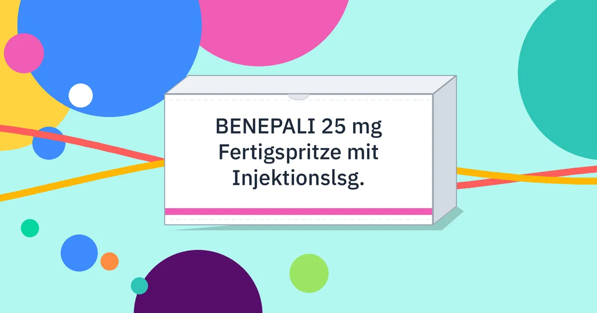 Symbolbild: Packung mit der Aufschrift BENEPALI 25 mg Fertigspritze mit Injektionslsg. (PZN 14029272) – Verfügbarkeit und Bezug in Apotheken in Frankfurt am Main