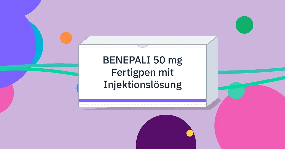 Symbolbild: Packung mit der Aufschrift BENEPALI 50 mg Fertigpen mit Injektionslösung (PZN 14327963) – Verfügbarkeit und Bezug in Apotheken in Frankfurt am Main