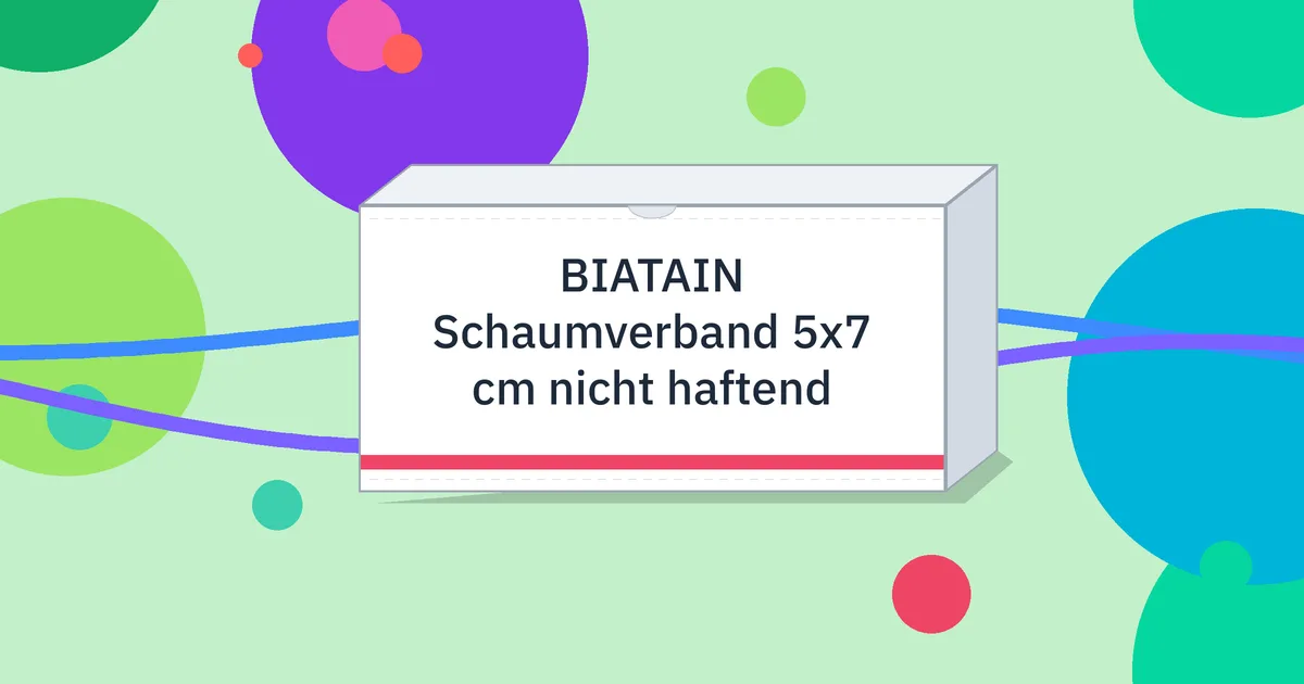 Symbolbild: Packung mit der Aufschrift BIATAIN Schaumverband 5x7 cm nicht haftend (PZN 12728209) – Verfügbarkeit und Bezug in Apotheken in Frankfurt am Main