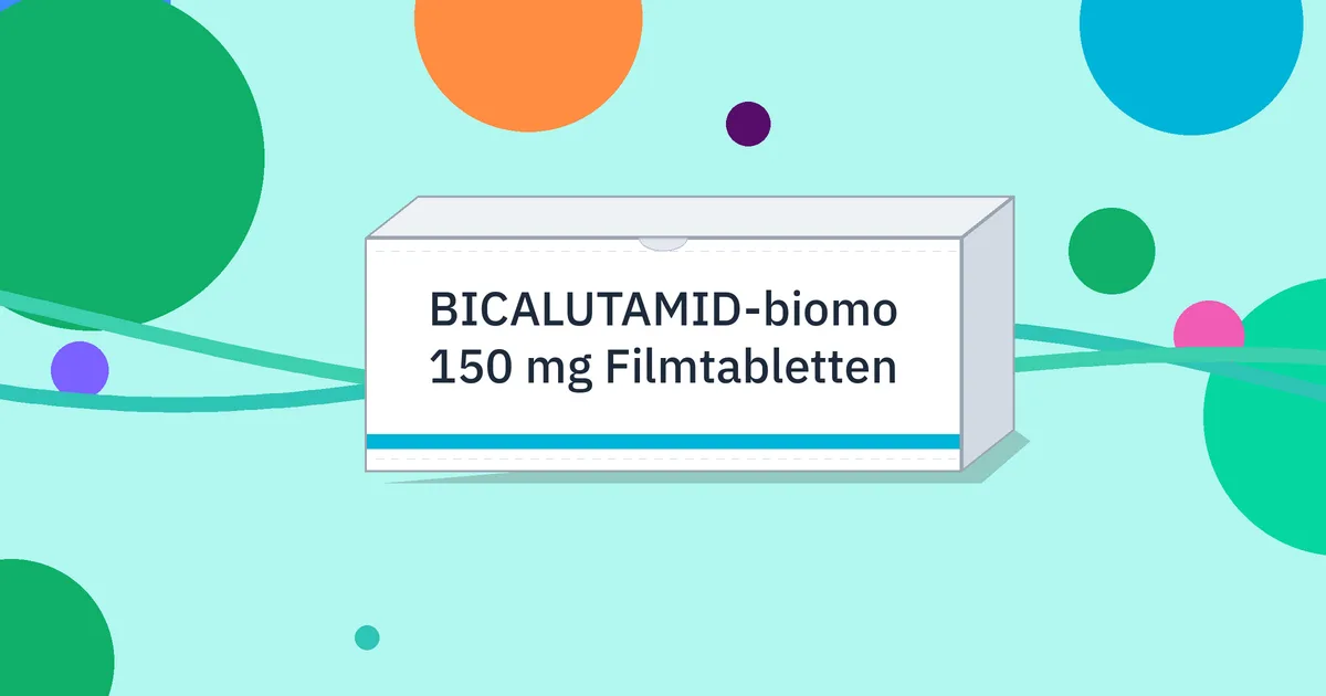 Symbolbild: Packung mit der Aufschrift BICALUTAMID-biomo 150 mg Filmtabletten (PZN 07357610) – Verfügbarkeit und Bezug in Apotheken in Frankfurt am Main