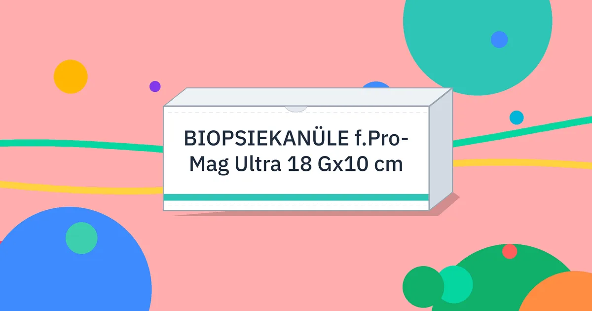 Symbolbild: Packung mit der Aufschrift BIOPSIEKANÜLE f.Pro-Mag Ultra 18 Gx10 cm (PZN 04502997) – Verfügbarkeit und Bezug in Apotheken in Frankfurt am Main